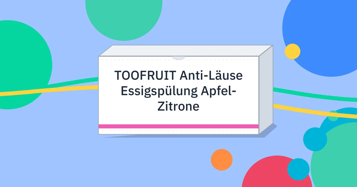 Symbolbild: Packung mit der Aufschrift TOOFRUIT Anti-Läuse Essigspülung Apfel-Zitrone (PZN 19387527) – Verfügbarkeit und Bezug in Apotheken in Frankfurt am Main