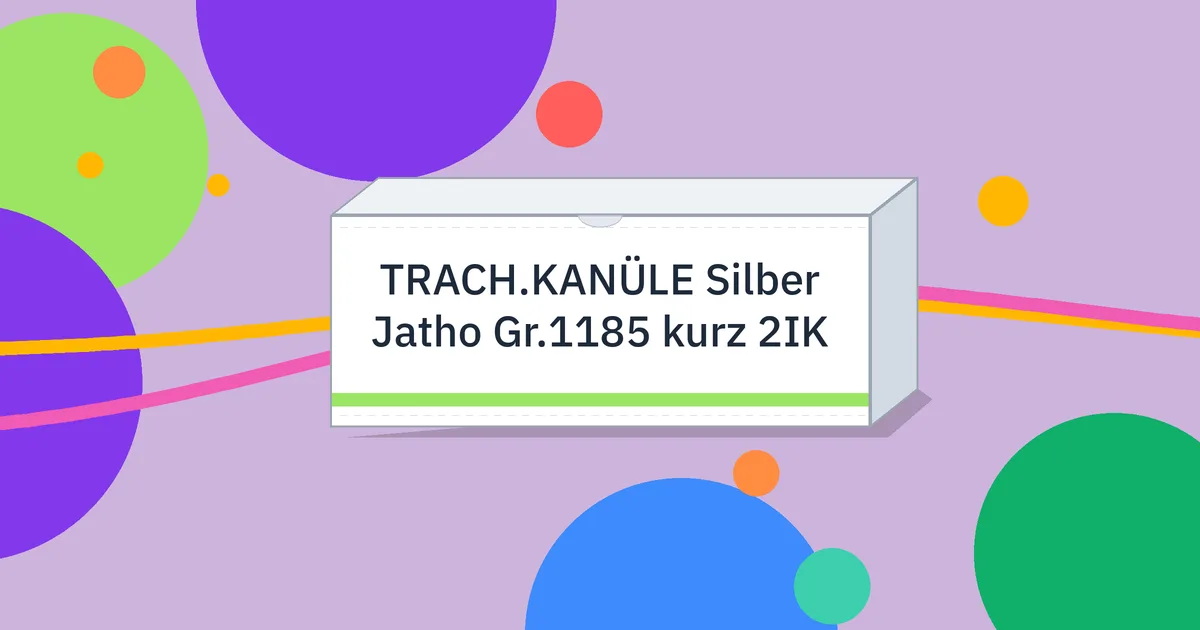 Symbolbild: Packung mit der Aufschrift TRACH.KANÜLE Silber Jatho Gr.1185 kurz 2IK (PZN 06988188) – Verfügbarkeit und Bezug in Apotheken in Frankfurt am Main