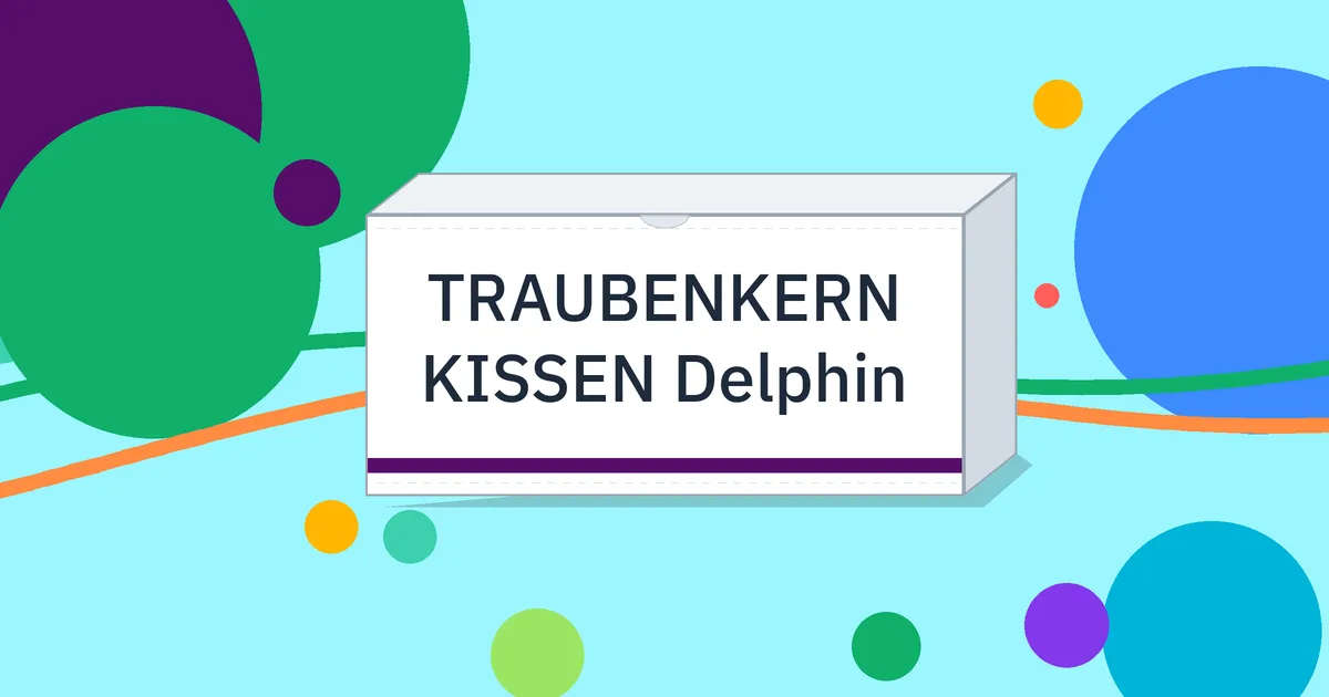 Symbolbild: Packung mit der Aufschrift TRAUBENKERN KISSEN Delphin (PZN 16511346) – Verfügbarkeit und Bezug in Apotheken in Frankfurt am Main
