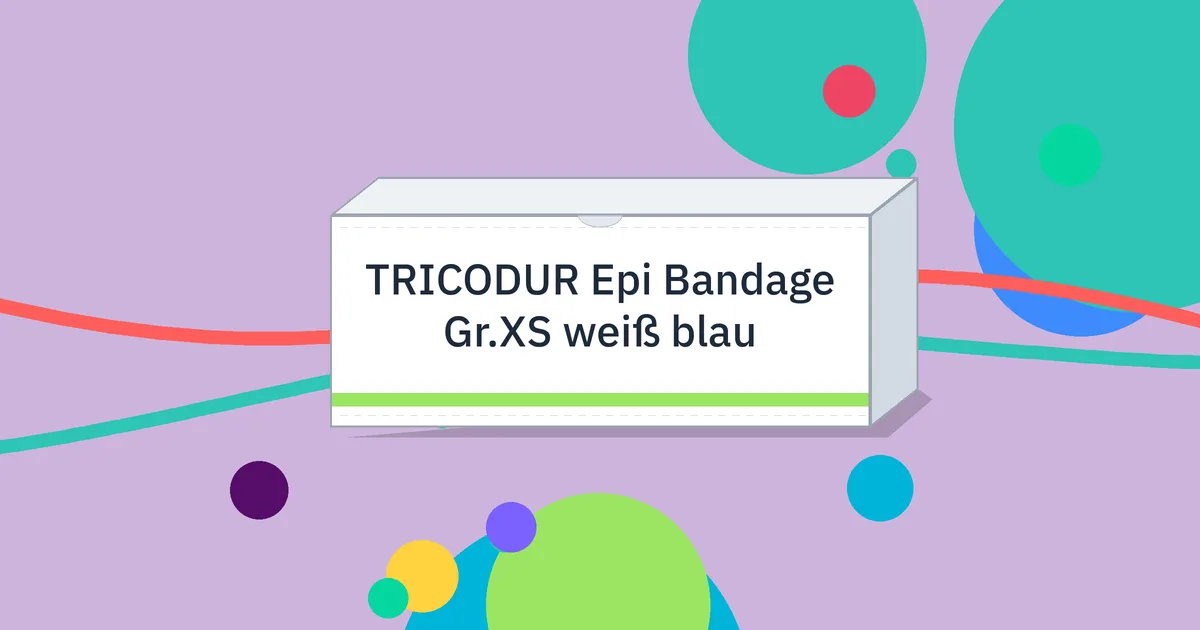 Symbolbild: Packung mit der Aufschrift TRICODUR Epi Bandage Gr.XS weiß blau (PZN 03093338) – Verfügbarkeit und Bezug in Apotheken in Frankfurt am Main