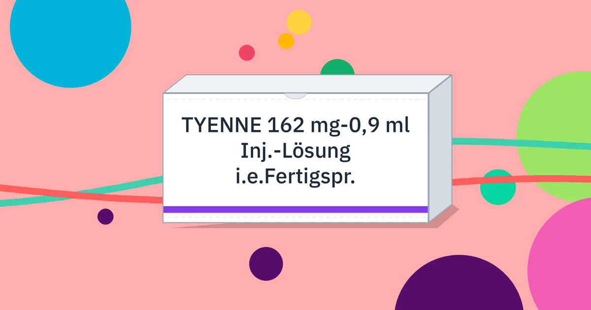 Symbolbild: Packung mit der Aufschrift TYENNE 162 mg-0,9 ml Inj.-Lösung i.e.Fertigspr. (PZN 19295452) – Verfügbarkeit und Bezug in Apotheken in Frankfurt am Main