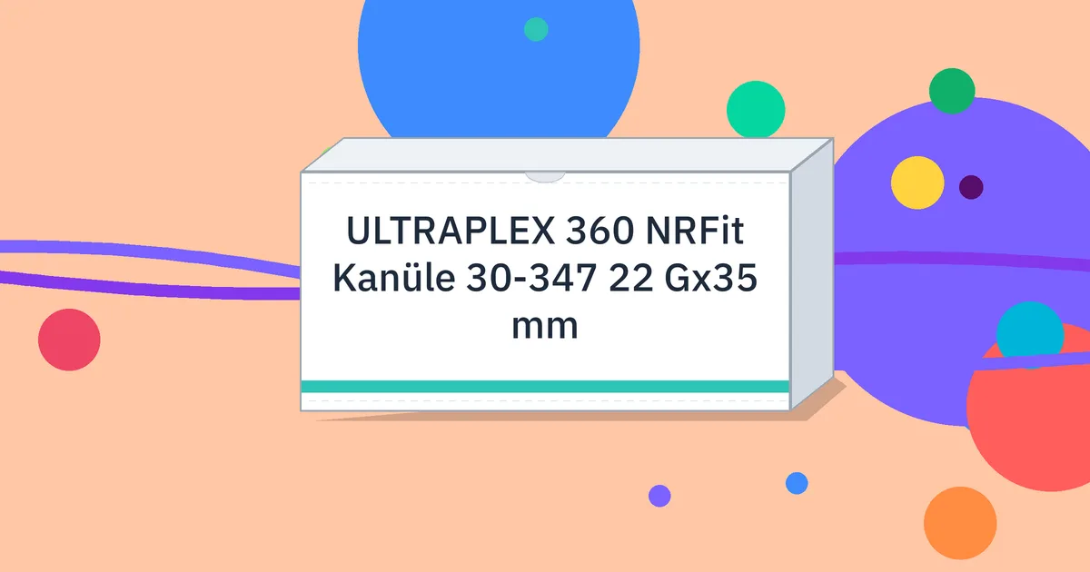 Symbolbild: Packung mit der Aufschrift ULTRAPLEX 360 NRFit Kanüle 30-347 22 Gx35 mm (PZN 13658698) – Verfügbarkeit und Bezug in Apotheken in Frankfurt am Main