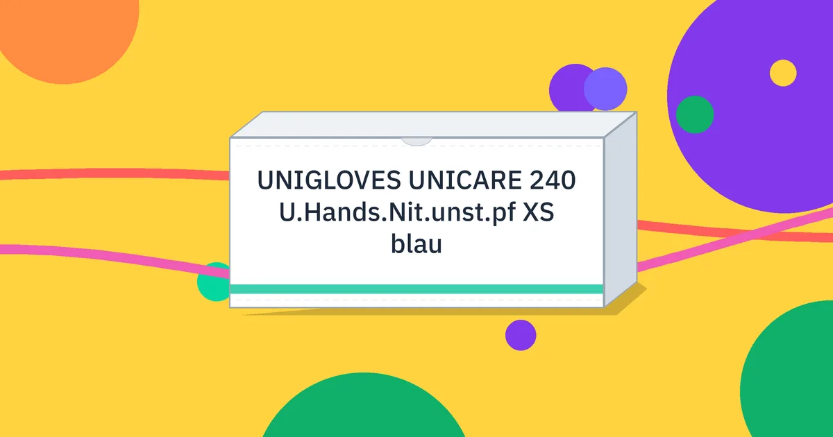 Symbolbild: Packung mit der Aufschrift UNIGLOVES UNICARE 240 U.Hands.Nit.unst.pf XS blau (PZN 19907240) – Verfügbarkeit und Bezug in Apotheken in Frankfurt am Main