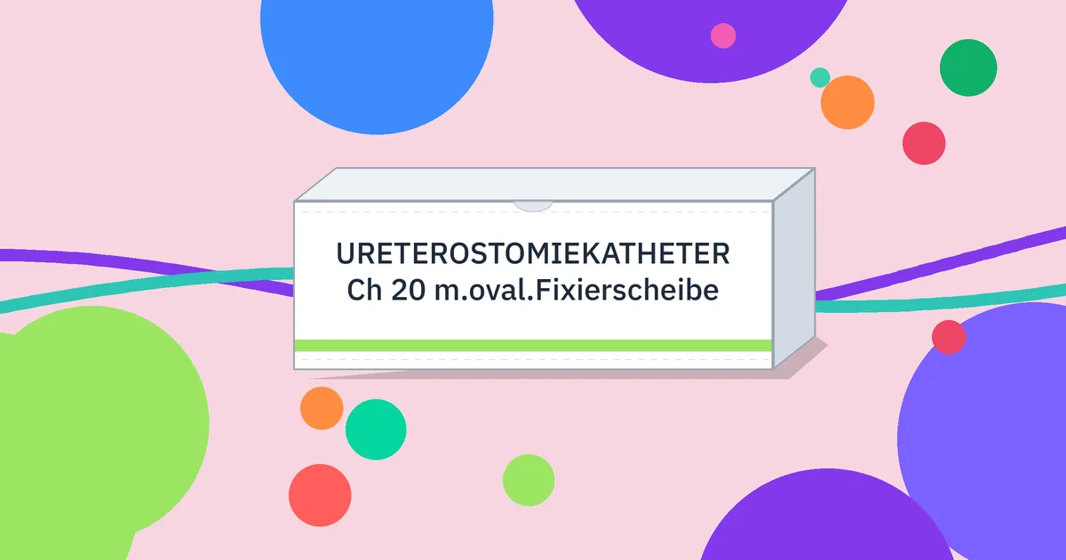 Symbolbild: Packung mit der Aufschrift URETEROSTOMIEKATHETER Ch 20 m.oval.Fixierscheibe (PZN 17509021) – Verfügbarkeit und Bezug in Apotheken in Frankfurt am Main