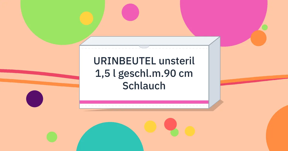 Symbolbild: Packung mit der Aufschrift URINBEUTEL unsteril 1,5 l geschl.m.90 cm Schlauch (PZN 02918972) – Verfügbarkeit und Bezug in Apotheken in Frankfurt am Main