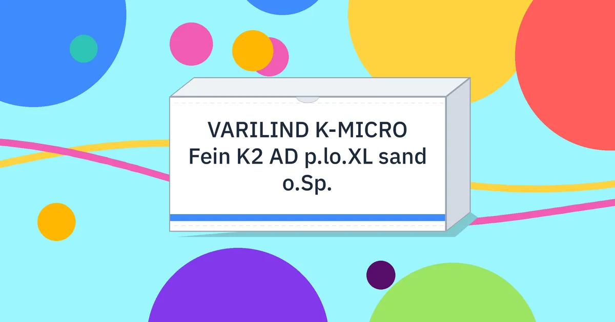 Symbolbild: Packung mit der Aufschrift VARILIND K-MICRO Fein K2 AD p.lo.XL sand o.Sp. (PZN 20619291) – Verfügbarkeit und Bezug in Apotheken in Frankfurt am Main