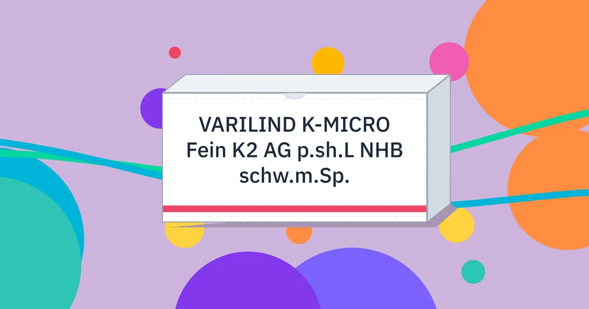Symbolbild: Packung mit der Aufschrift VARILIND K-MICRO Fein K2 AG p.sh.L NHB schw.m.Sp. (PZN 20556596) – Verfügbarkeit und Bezug in Apotheken in Frankfurt am Main