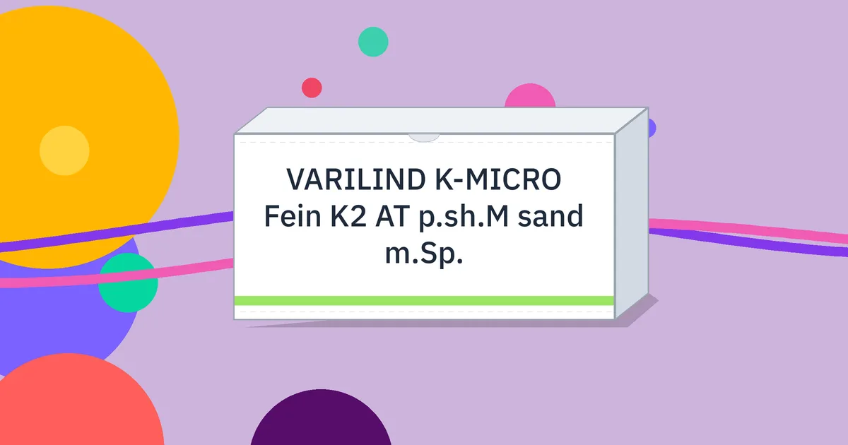 Symbolbild: Packung mit der Aufschrift VARILIND K-MICRO Fein K2 AT p.sh.M sand m.Sp. (PZN 20618274) – Verfügbarkeit und Bezug in Apotheken in Frankfurt am Main