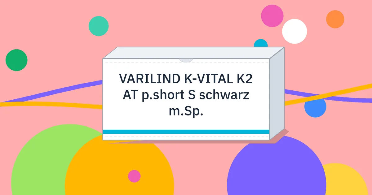 Symbolbild: Packung mit der Aufschrift VARILIND K-VITAL K2 AT p.short S schwarz m.Sp. (PZN 20561982) – Verfügbarkeit und Bezug in Apotheken in Frankfurt am Main