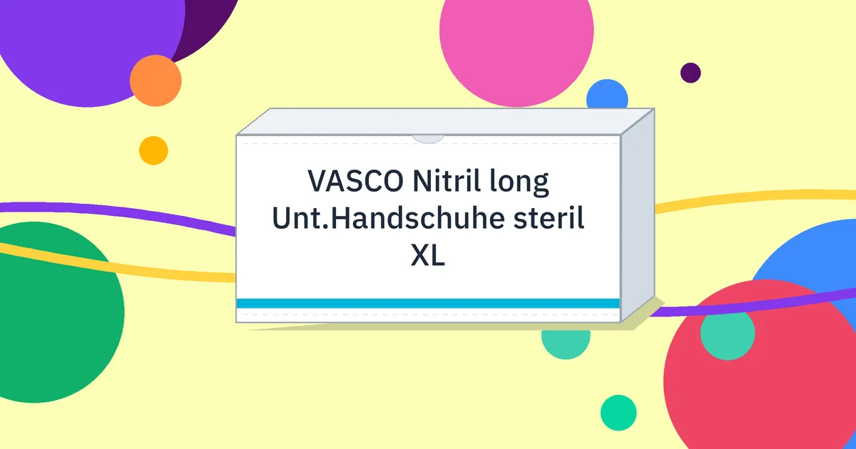 Symbolbild: Packung mit der Aufschrift VASCO Nitril long Unt.Handschuhe steril XL (PZN 10948504) – Verfügbarkeit und Bezug in Apotheken in Frankfurt am Main