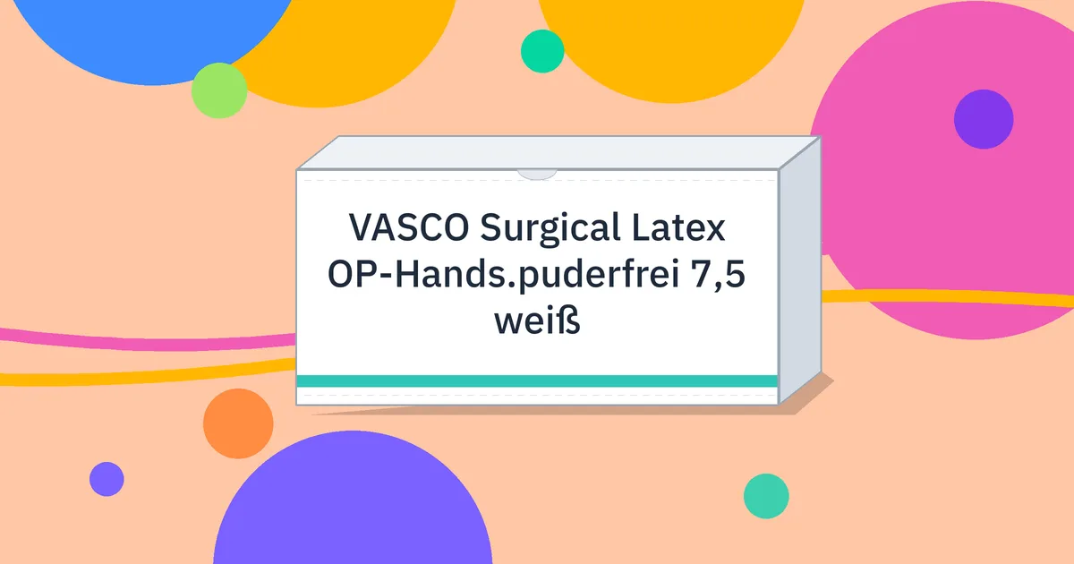 Symbolbild: Packung mit der Aufschrift VASCO Surgical Latex OP-Hands.puderfrei 7,5 weiß (PZN 19708954) – Verfügbarkeit und Bezug in Apotheken in Frankfurt am Main