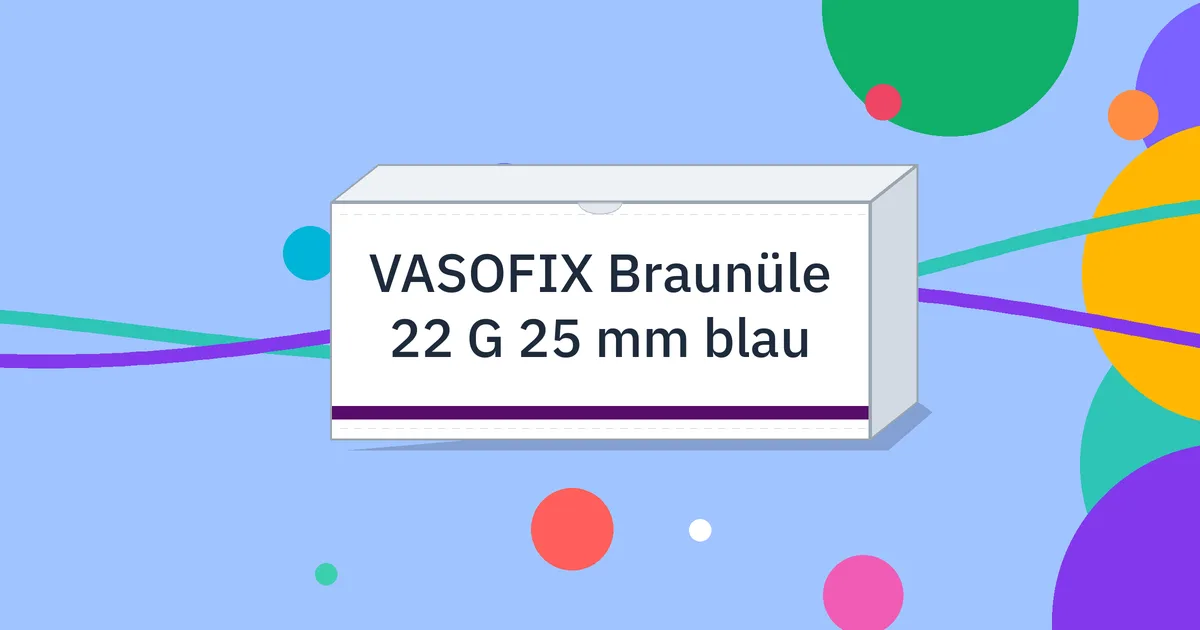 Symbolbild: Packung mit der Aufschrift VASOFIX Braunüle 22 G 25 mm blau (PZN 18198310) – Verfügbarkeit und Bezug in Apotheken in Frankfurt am Main