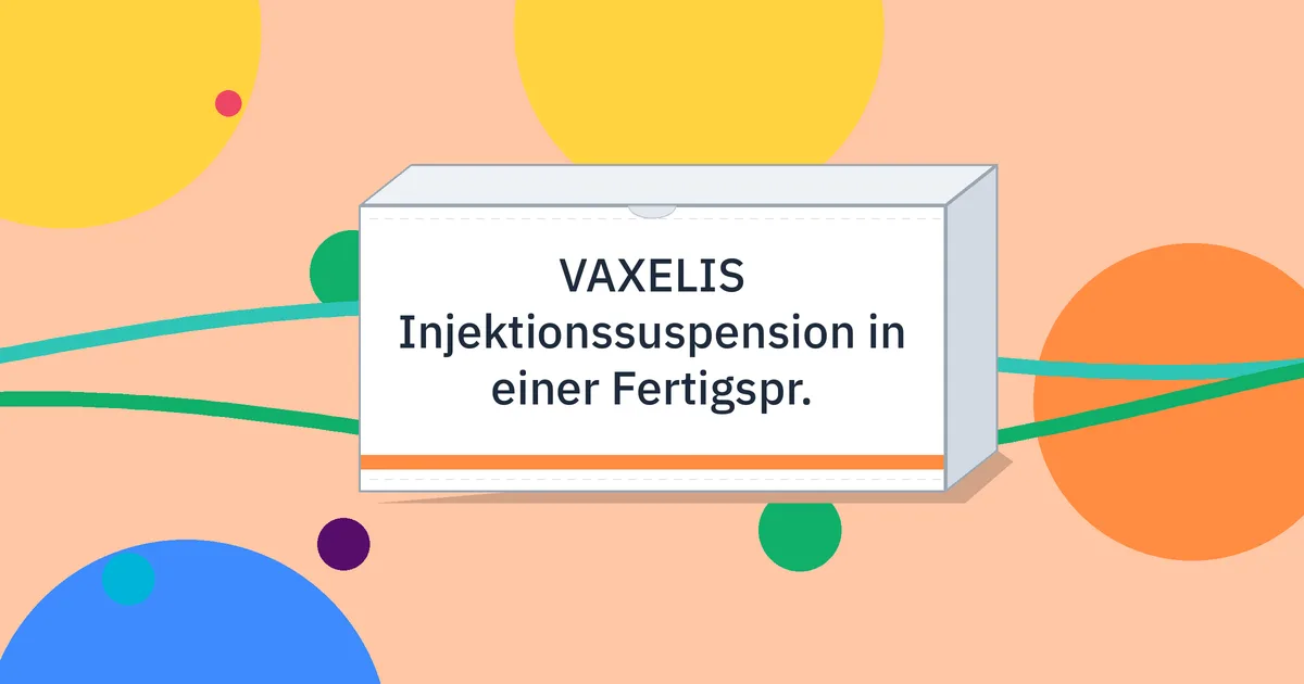 Symbolbild: Packung mit der Aufschrift VAXELIS Injektionssuspension in einer Fertigspr. (PZN 15636175) – Verfügbarkeit und Bezug in Apotheken in Frankfurt am Main