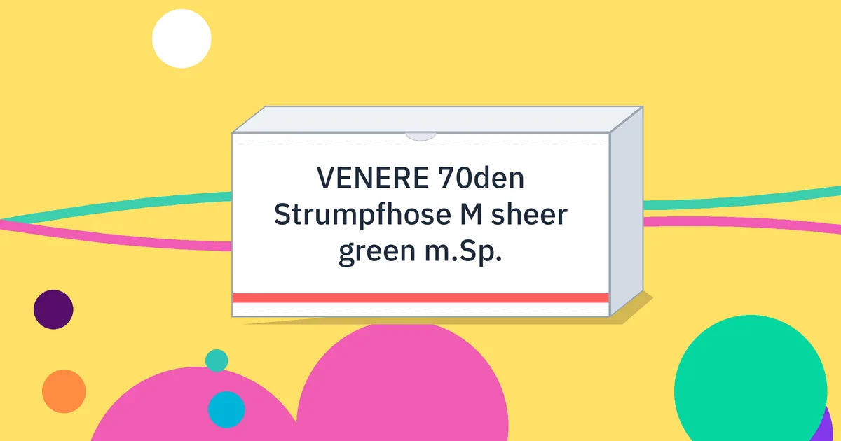 Symbolbild: Packung mit der Aufschrift VENERE 70den Strumpfhose M sheer green m.Sp. (PZN 16173406) – Verfügbarkeit und Bezug in Apotheken in Frankfurt am Main