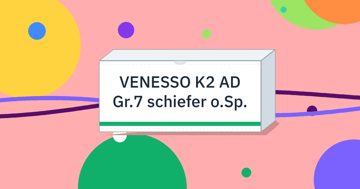 Symbolbild: Packung mit der Aufschrift VENESSO K2 AD Gr.7 schiefer o.Sp. (PZN 03260121) – Verfügbarkeit und Bezug in Apotheken in Frankfurt am Main