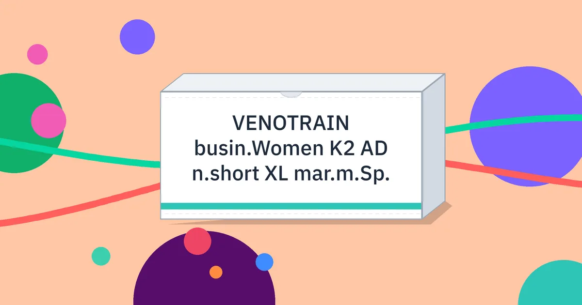 Symbolbild: Packung mit der Aufschrift VENOTRAIN busin.Women K2 AD n.short XL mar.m.Sp. (PZN 10195915) – Verfügbarkeit und Bezug in Apotheken in Frankfurt am Main