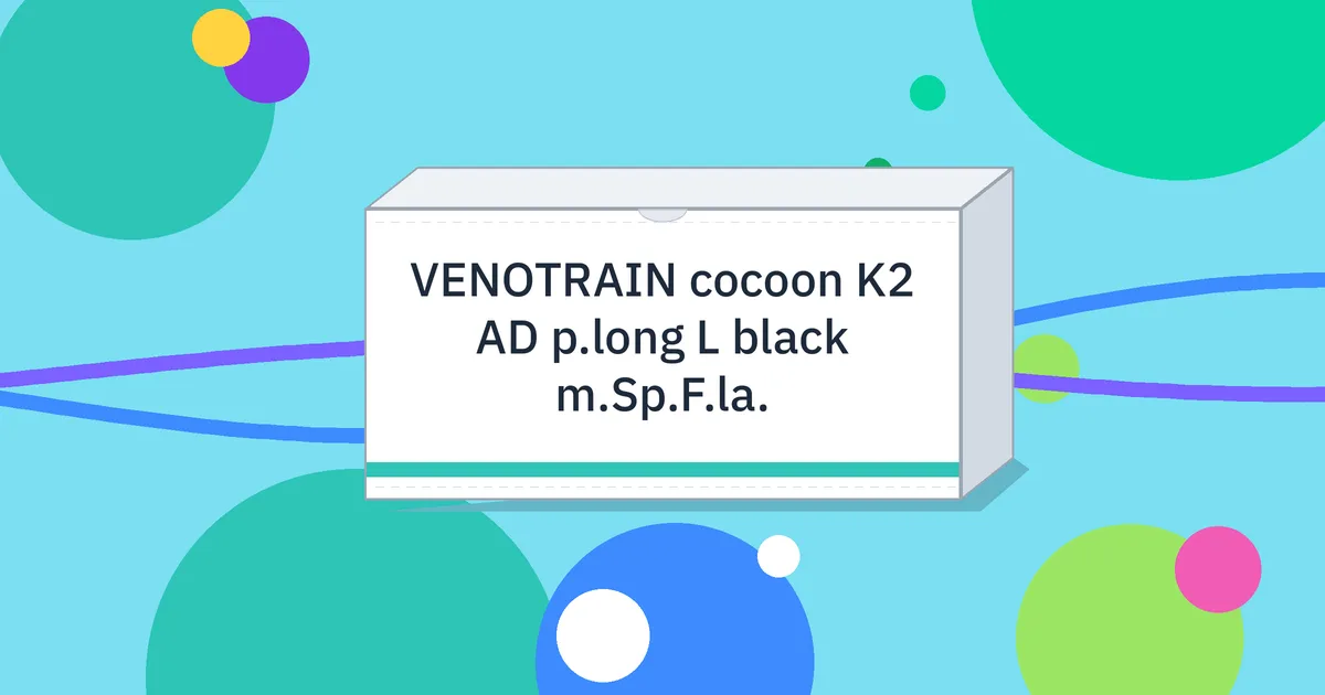 Symbolbild: Packung mit der Aufschrift VENOTRAIN cocoon K2 AD p.long L black m.Sp.F.la. (PZN 14402021) – Verfügbarkeit und Bezug in Apotheken in Frankfurt am Main
