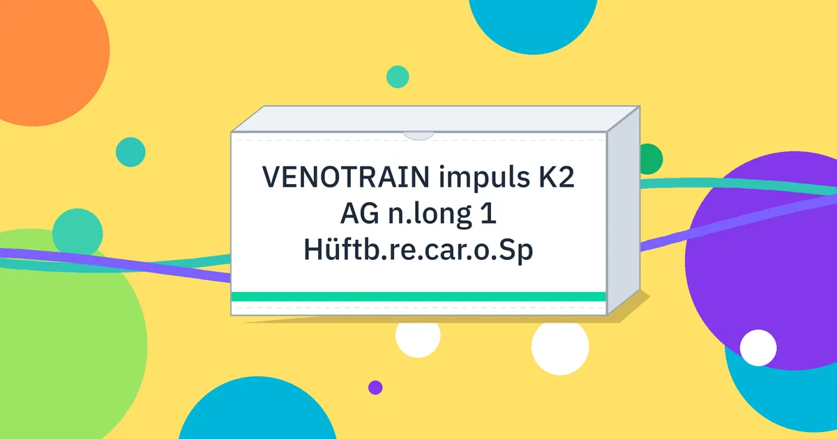 Symbolbild: Packung mit der Aufschrift VENOTRAIN impuls K2 AG n.long 1 Hüftb.re.car.o.Sp (PZN 08422479) – Verfügbarkeit und Bezug in Apotheken in Frankfurt am Main