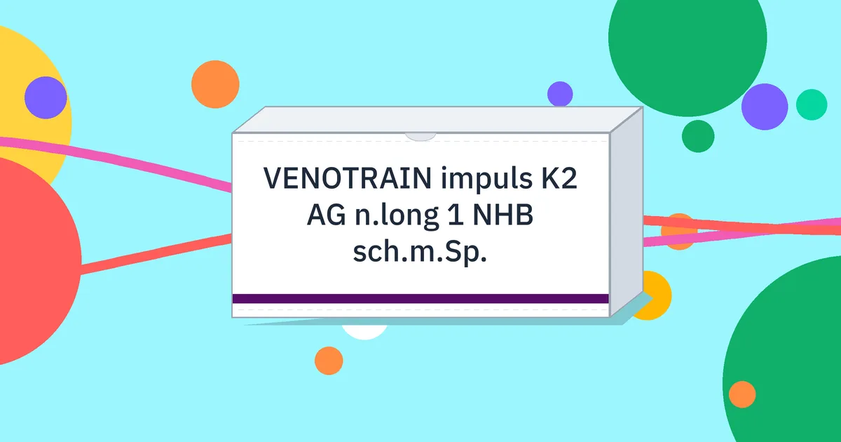 Symbolbild: Packung mit der Aufschrift VENOTRAIN impuls K2 AG n.long 1 NHB sch.m.Sp. (PZN 00507064) – Verfügbarkeit und Bezug in Apotheken in Frankfurt am Main