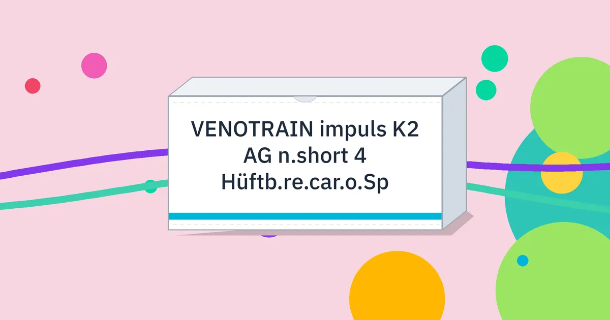 Symbolbild: Packung mit der Aufschrift VENOTRAIN impuls K2 AG n.short 4 Hüftb.re.car.o.Sp (PZN 08422427) – Verfügbarkeit und Bezug in Apotheken in Frankfurt am Main