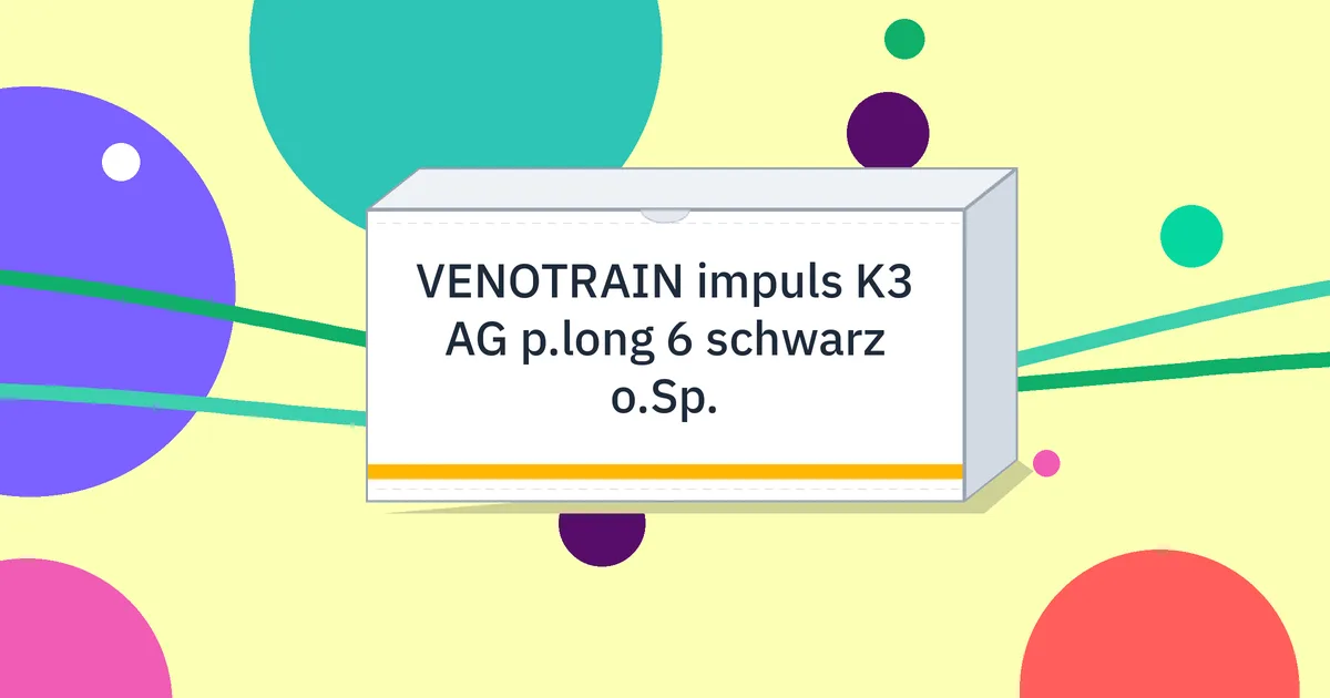 Symbolbild: Packung mit der Aufschrift VENOTRAIN impuls K3 AG p.long 6 schwarz o.Sp. (PZN 00505533) – Verfügbarkeit und Bezug in Apotheken in Frankfurt am Main