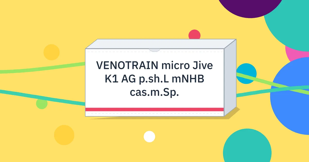 Symbolbild: Packung mit der Aufschrift VENOTRAIN micro Jive K1 AG p.sh.L mNHB cas.m.Sp. (PZN 20766371) – Verfügbarkeit und Bezug in Apotheken in Frankfurt am Main