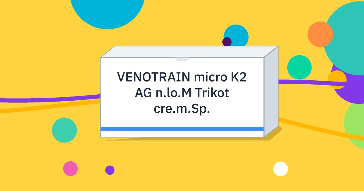 Symbolbild: Packung mit der Aufschrift VENOTRAIN micro K2 AG n.lo.M Trikot cre.m.Sp. (PZN 05712248) – Verfügbarkeit und Bezug in Apotheken in Frankfurt am Main