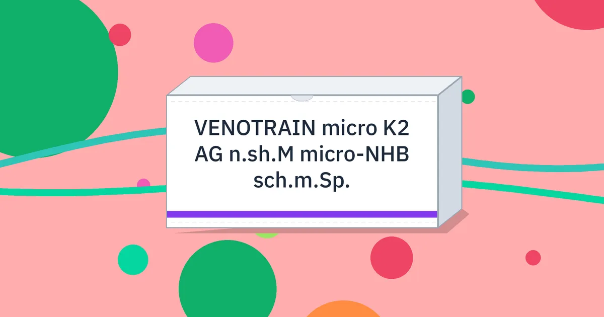 Symbolbild: Packung mit der Aufschrift VENOTRAIN micro K2 AG n.sh.M micro-NHB sch.m.Sp. (PZN 16066478) – Verfügbarkeit und Bezug in Apotheken in Frankfurt am Main