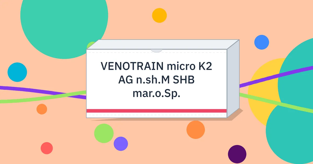 Symbolbild: Packung mit der Aufschrift VENOTRAIN micro K2 AG n.sh.M SHB mar.o.Sp. (PZN 06311563) – Verfügbarkeit und Bezug in Apotheken in Frankfurt am Main