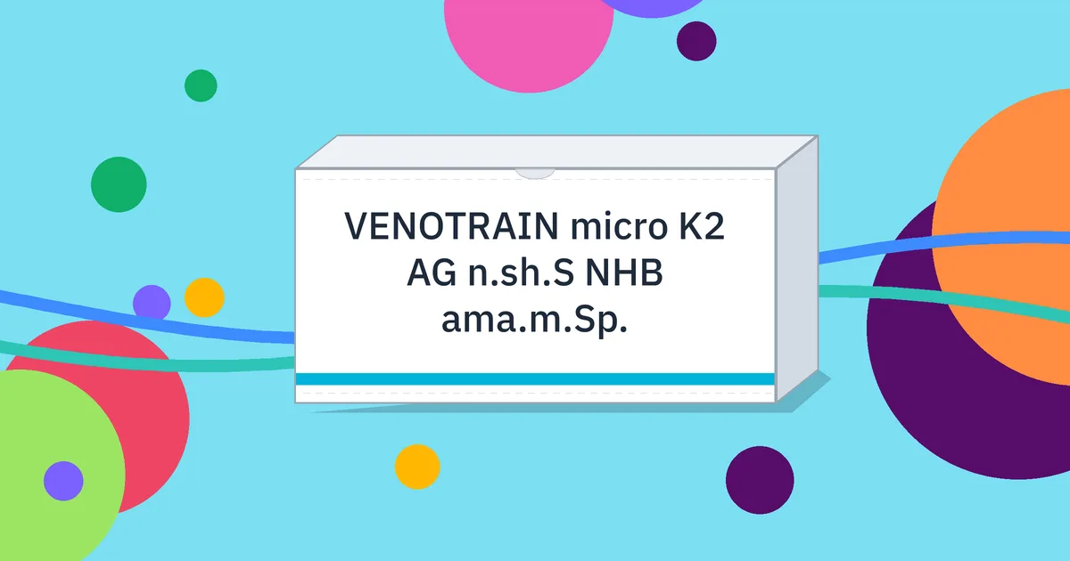 Symbolbild: Packung mit der Aufschrift VENOTRAIN micro K2 AG n.sh.S NHB ama.m.Sp. (PZN 02357189) – Verfügbarkeit und Bezug in Apotheken in Frankfurt am Main