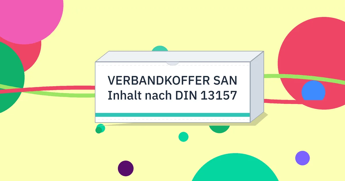 Symbolbild: Packung mit der Aufschrift VERBANDKOFFER SAN Inhalt nach DIN 13157 (PZN 12491405) – Verfügbarkeit und Bezug in Apotheken in Frankfurt am Main