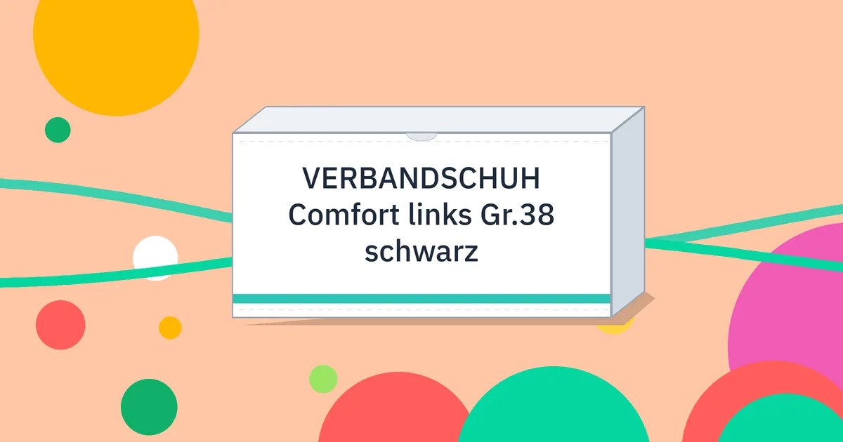 Symbolbild: Packung mit der Aufschrift VERBANDSCHUH Comfort links Gr.38 schwarz (PZN 11014962) – Verfügbarkeit und Bezug in Apotheken in Frankfurt am Main