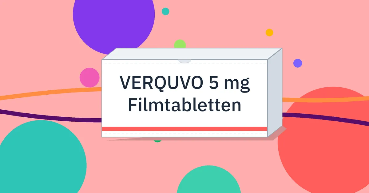 Symbolbild: Packung mit der Aufschrift VERQUVO 5 mg Filmtabletten (PZN 19480043) – Verfügbarkeit und Bezug in Apotheken in Frankfurt am Main