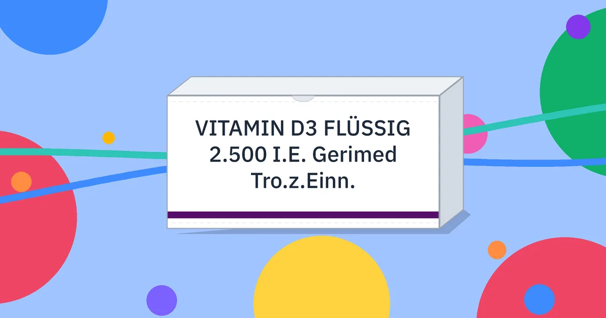 Symbolbild: Packung mit der Aufschrift VITAMIN D3 FLÜSSIG 2.500 I.E. Gerimed Tro.z.Einn. (PZN 11141689) – Verfügbarkeit und Bezug in Apotheken in Frankfurt am Main