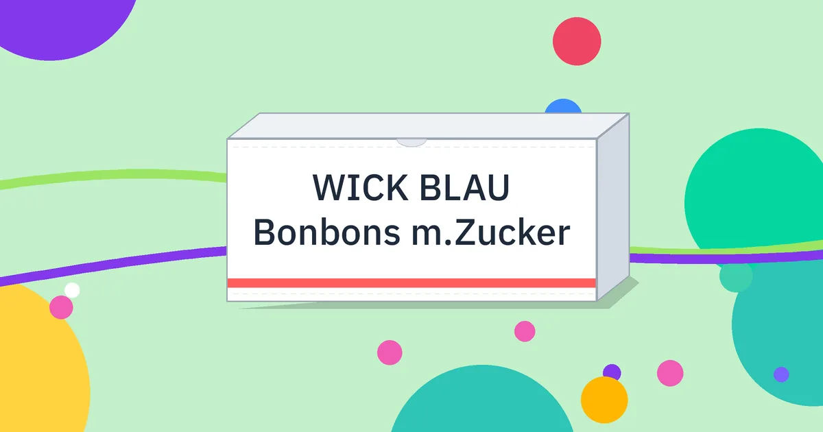 Symbolbild: Packung mit der Aufschrift WICK BLAU Bonbons m.Zucker (PZN 08861782) – Verfügbarkeit und Bezug in Apotheken in Frankfurt am Main
