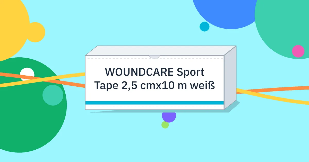 Symbolbild: Packung mit der Aufschrift WOUNDCARE Sport Tape 2,5 cmx10 m weiß (PZN 13197004) – Verfügbarkeit und Bezug in Apotheken in Frankfurt am Main