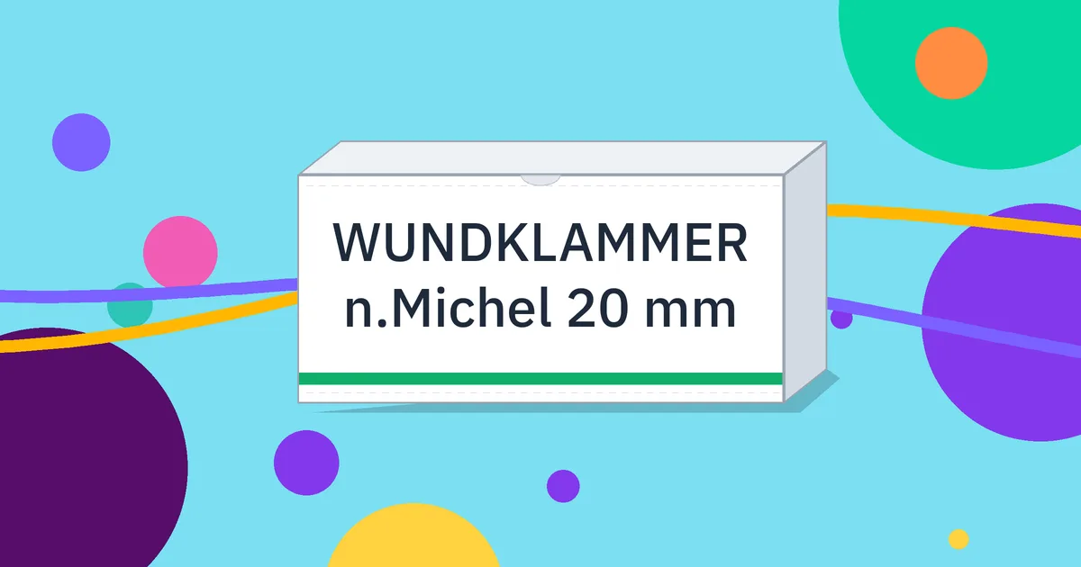 Symbolbild: Packung mit der Aufschrift WUNDKLAMMER n.Michel 20 mm (PZN 01741170) – Verfügbarkeit und Bezug in Apotheken in Frankfurt am Main
