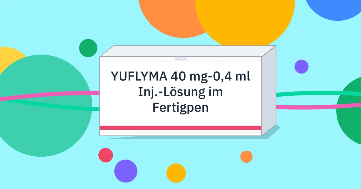 Symbolbild: Packung mit der Aufschrift YUFLYMA 40 mg-0,4 ml Inj.-Lösung im Fertigpen (PZN 17896472) – Verfügbarkeit und Bezug in Apotheken in Frankfurt am Main