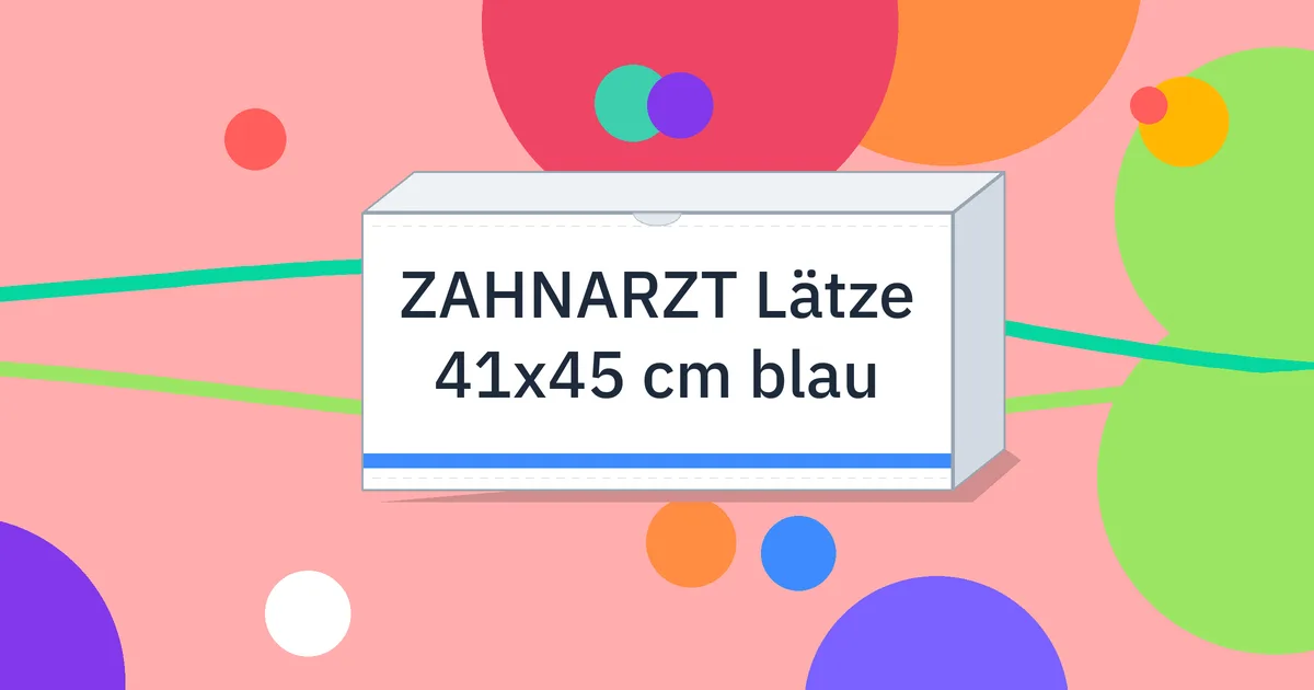 Symbolbild: Packung mit der Aufschrift ZAHNARZT Lätze 41x45 cm blau (PZN 09201817) – Verfügbarkeit und Bezug in Apotheken in Frankfurt am Main