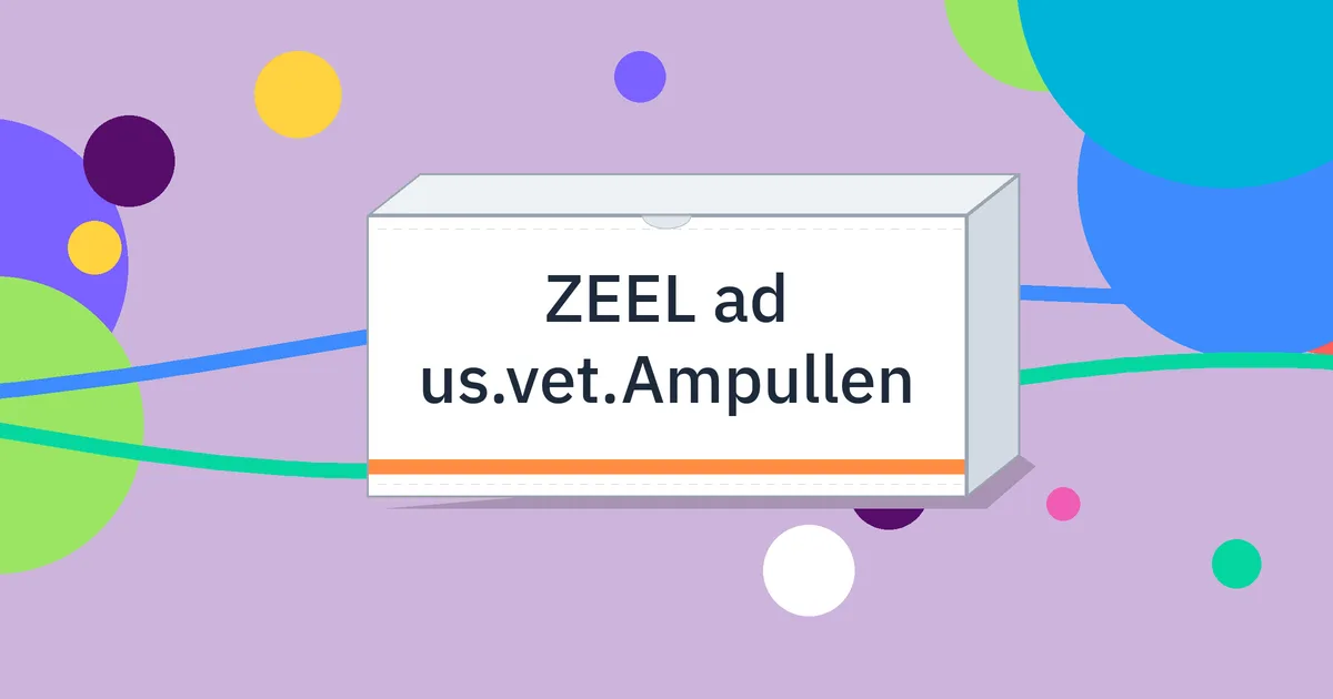 Symbolbild: Packung mit der Aufschrift ZEEL ad us.vet.Ampullen (PZN 04827009) – Verfügbarkeit und Bezug in Apotheken in Frankfurt am Main