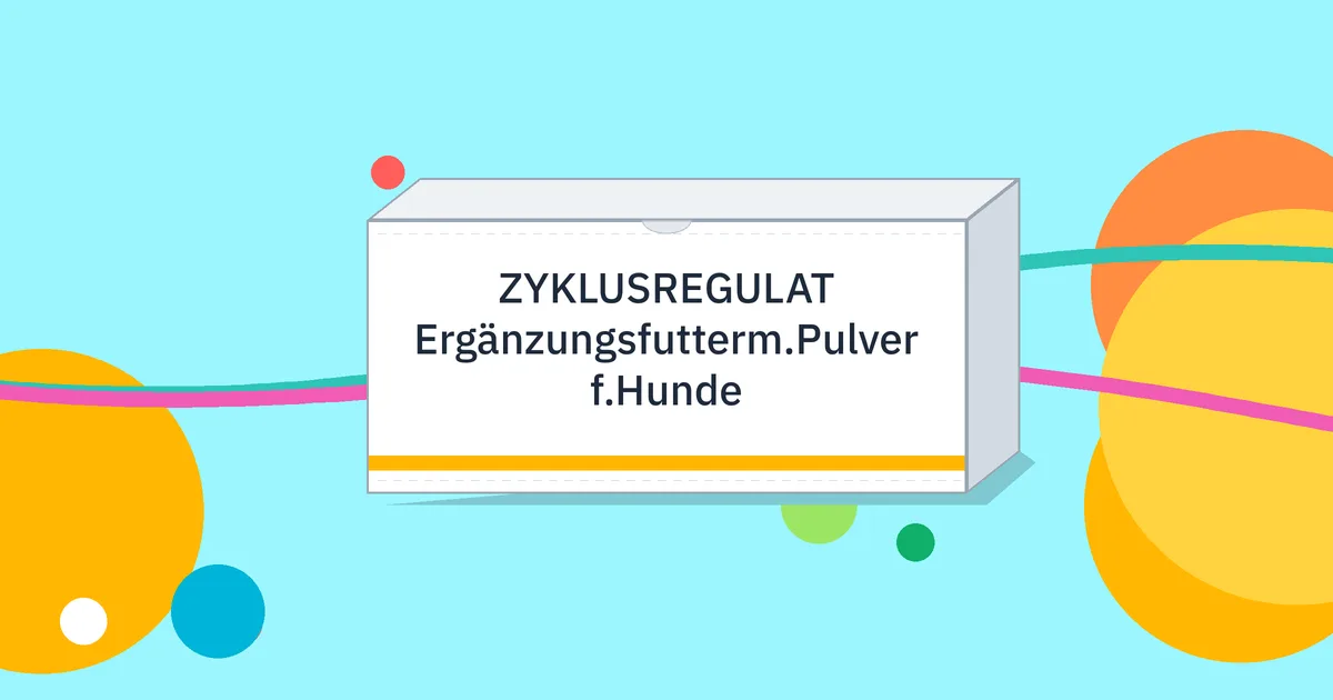 Symbolbild: Packung mit der Aufschrift ZYKLUSREGULAT Ergänzungsfutterm.Pulver f.Hunde (PZN 14264837) – Verfügbarkeit und Bezug in Apotheken in Frankfurt am Main