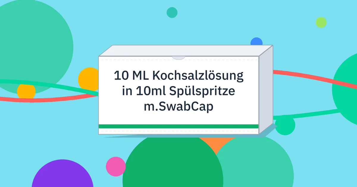 Symbolbild: Packung mit der Aufschrift 10 ML Kochsalzlösung in 10ml Spülspritze m.SwabCap (PZN 18841987) – Verfügbarkeit und Bezug in Apotheken in Frankfurt am Main