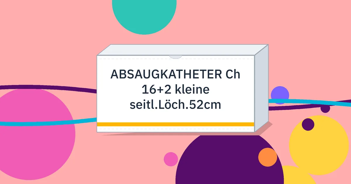 Symbolbild: Packung mit der Aufschrift ABSAUGKATHETER Ch 16+2 kleine seitl.Löch.52cm (PZN 09091872) – Verfügbarkeit und Bezug in Apotheken in Frankfurt am Main