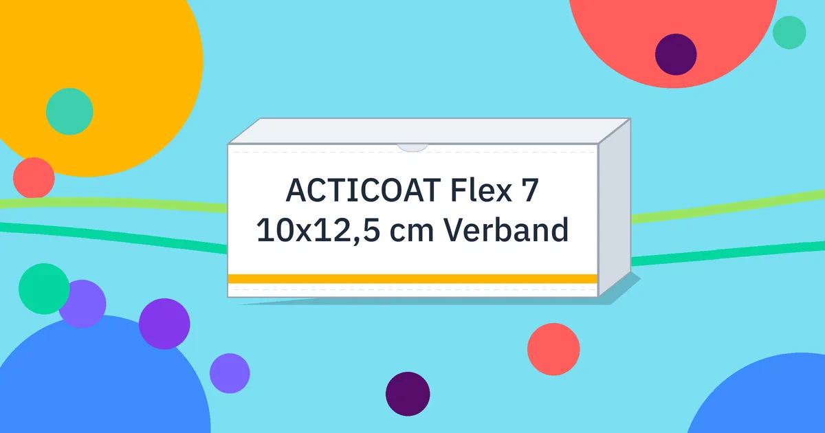 Symbolbild: Packung mit der Aufschrift ACTICOAT Flex 7 10x12,5 cm Verband (PZN 05372812) – Verfügbarkeit und Bezug in Apotheken in Frankfurt am Main