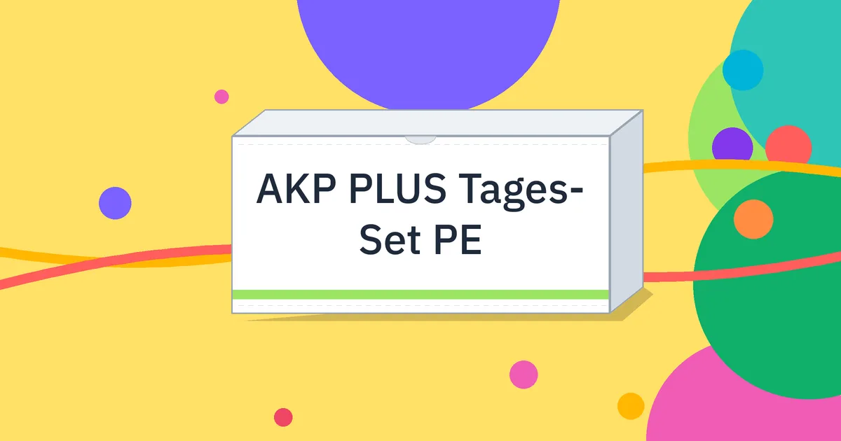 Symbolbild: Packung mit der Aufschrift AKP PLUS Tages-Set PE (PZN 20601718) – Verfügbarkeit und Bezug in Apotheken in Frankfurt am Main