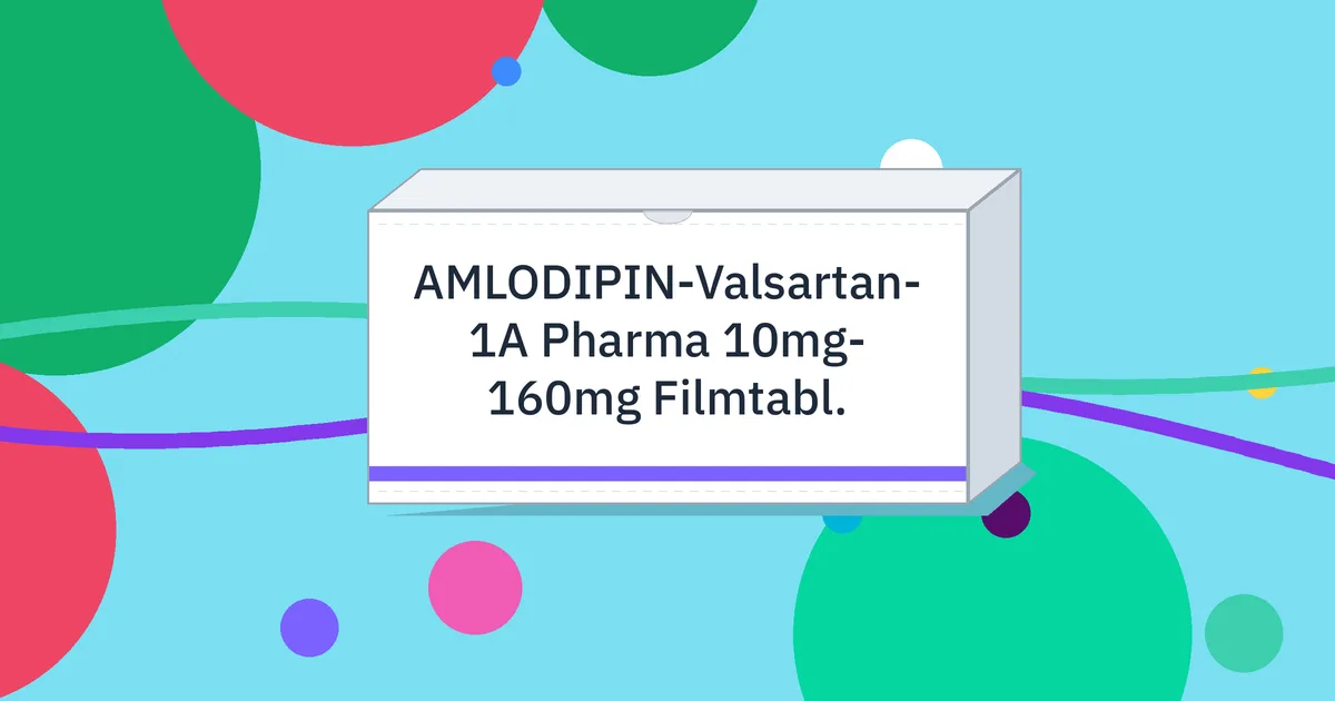 Symbolbild: Packung mit der Aufschrift AMLODIPIN-Valsartan-1A Pharma 10mg-160mg Filmtabl. (PZN 12870120) – Verfügbarkeit und Bezug in Apotheken in Frankfurt am Main