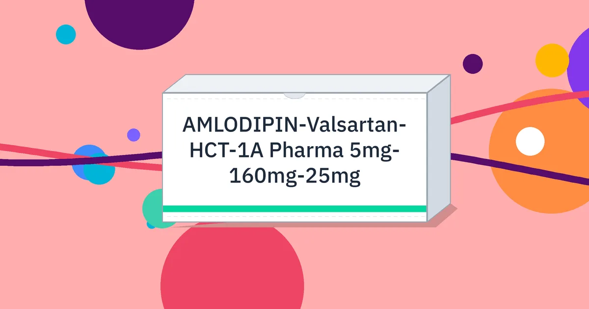 Symbolbild: Packung mit der Aufschrift AMLODIPIN-Valsartan-HCT-1A Pharma 5mg-160mg-25mg (PZN 16003213) – Verfügbarkeit und Bezug in Apotheken in Frankfurt am Main