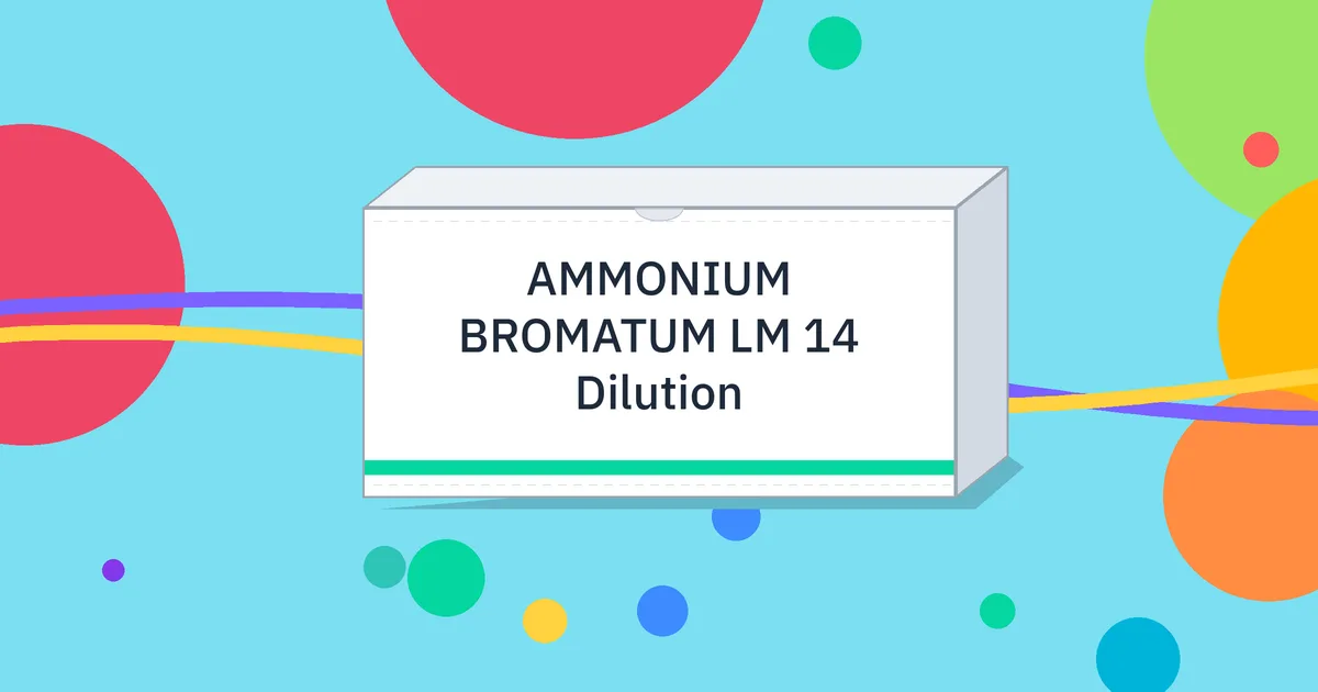 Symbolbild: Packung mit der Aufschrift AMMONIUM BROMATUM LM 14 Dilution (PZN 13320410) – Verfügbarkeit und Bezug in Apotheken in Frankfurt am Main