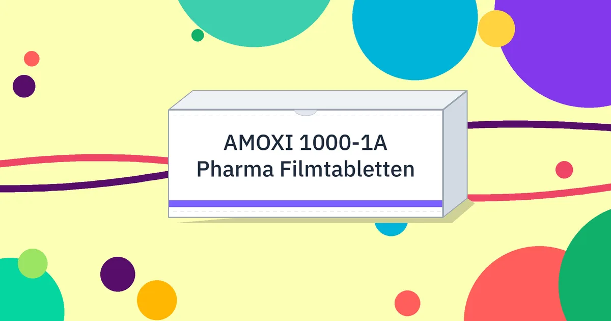 Symbolbild: Packung mit der Aufschrift AMOXI 1000-1A Pharma Filmtabletten (PZN 00658828) – Verfügbarkeit und Bezug in Apotheken in Frankfurt am Main