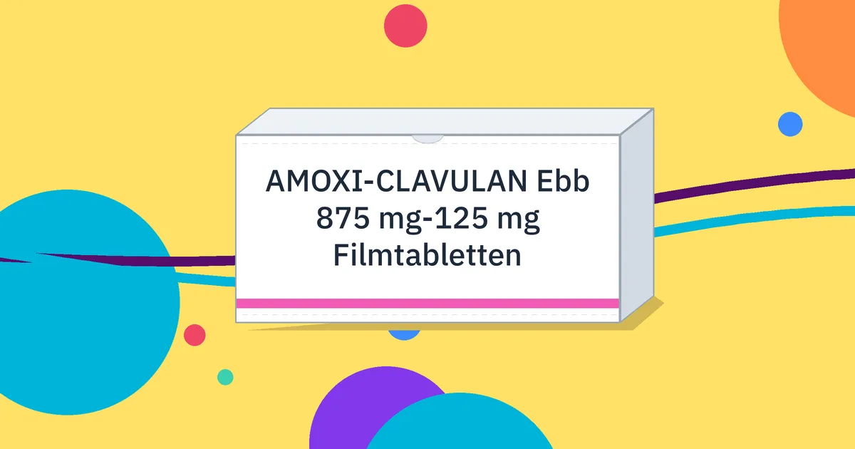 Symbolbild: Packung mit der Aufschrift AMOXI-CLAVULAN Ebb 875 mg-125 mg Filmtabletten (PZN 19979593) – Verfügbarkeit und Bezug in Apotheken in Frankfurt am Main